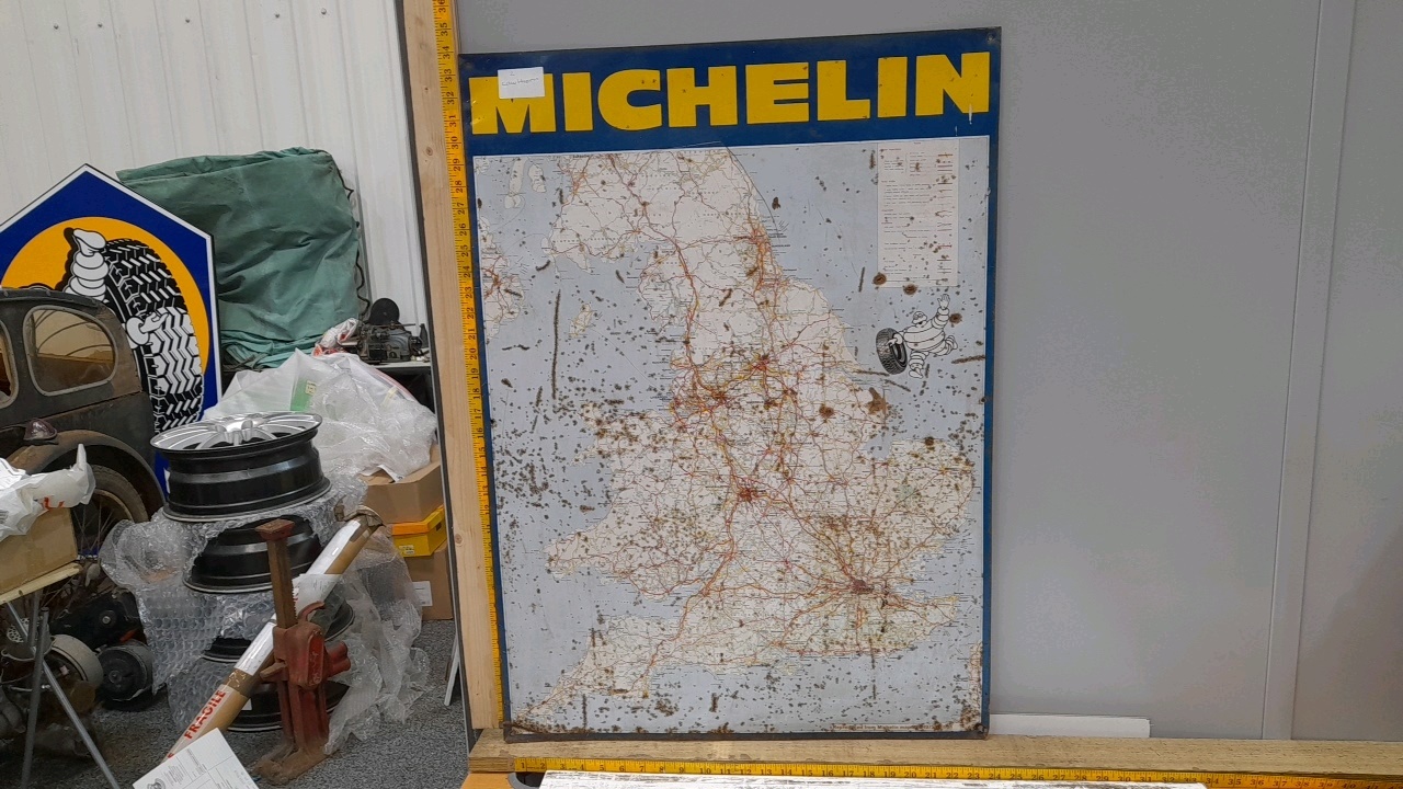 Lot 653 - TIN MICHELIN MAP AND SHELL ADVERTISING BOARD