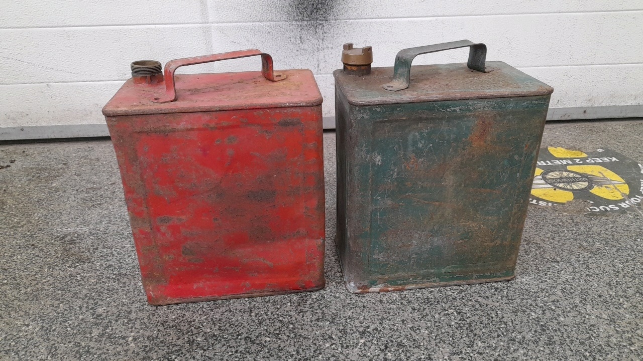 Lot 554 - 2X PETROL CANS WITH BRASS CAPS