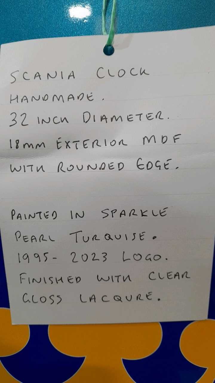 Lot 62 - HANDMADE SCANIA LOGO CLOCK 32" DIAMETER