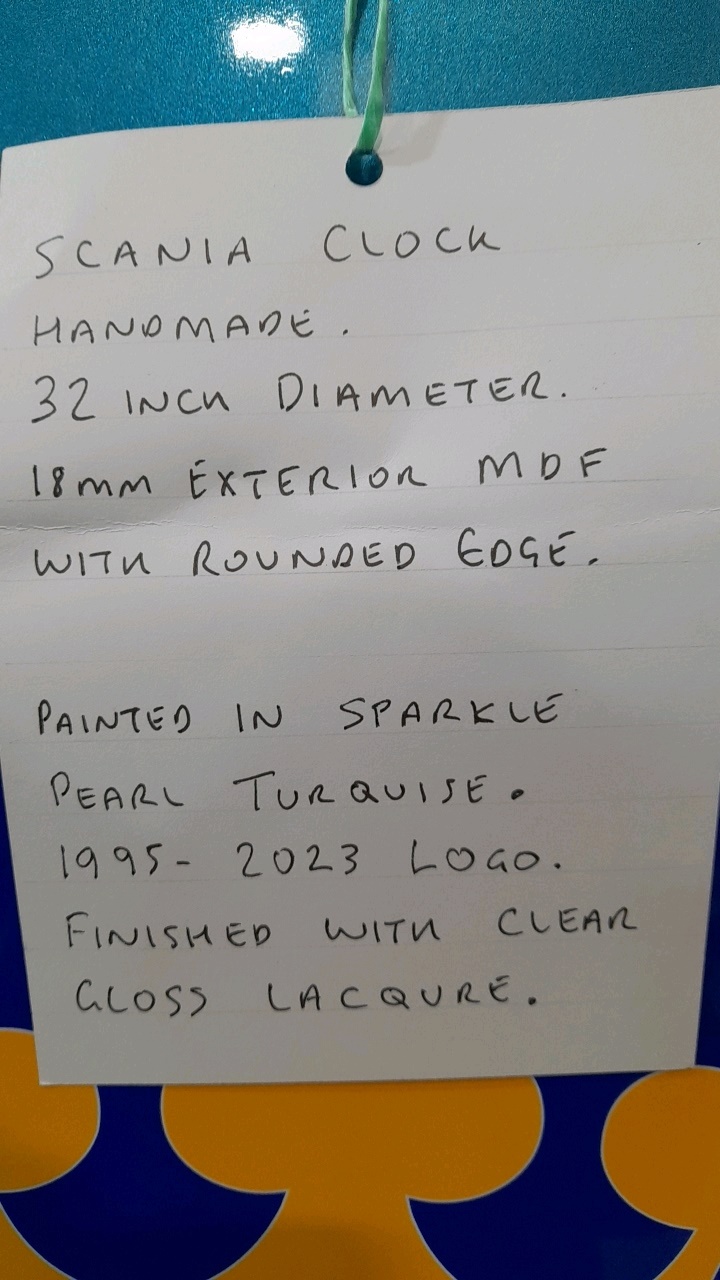 Lot 62 - HANDMADE SCANIA LOGO CLOCK 32" DIAMETER