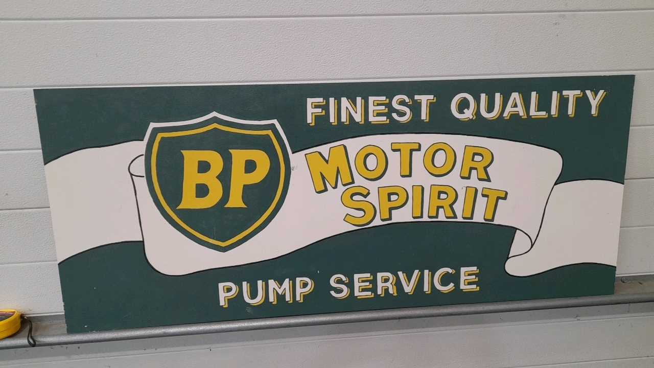 Lot 554 - HAND PAINTED WOODEN B.P MOTOR SPIRIT SIGN 48"