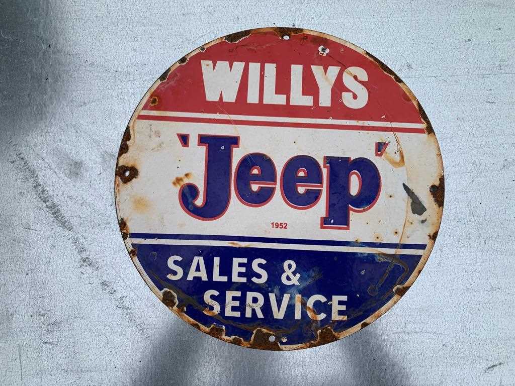 Lot 157 - WILLY'S JEEP SALES & SERVICE ENAMEL SIGN 12"