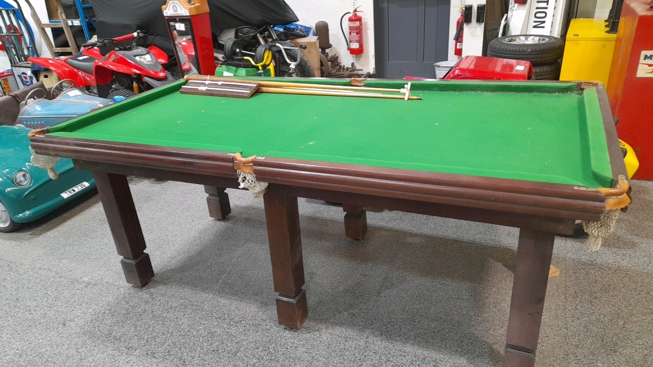 Lot 110 - WOODEN 7FT X 3FT SLATE BED SNOOKER TABLE