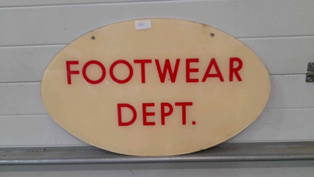 Lot 500 - PERSPEX FOOT DEPT SIGN 30" X 18"