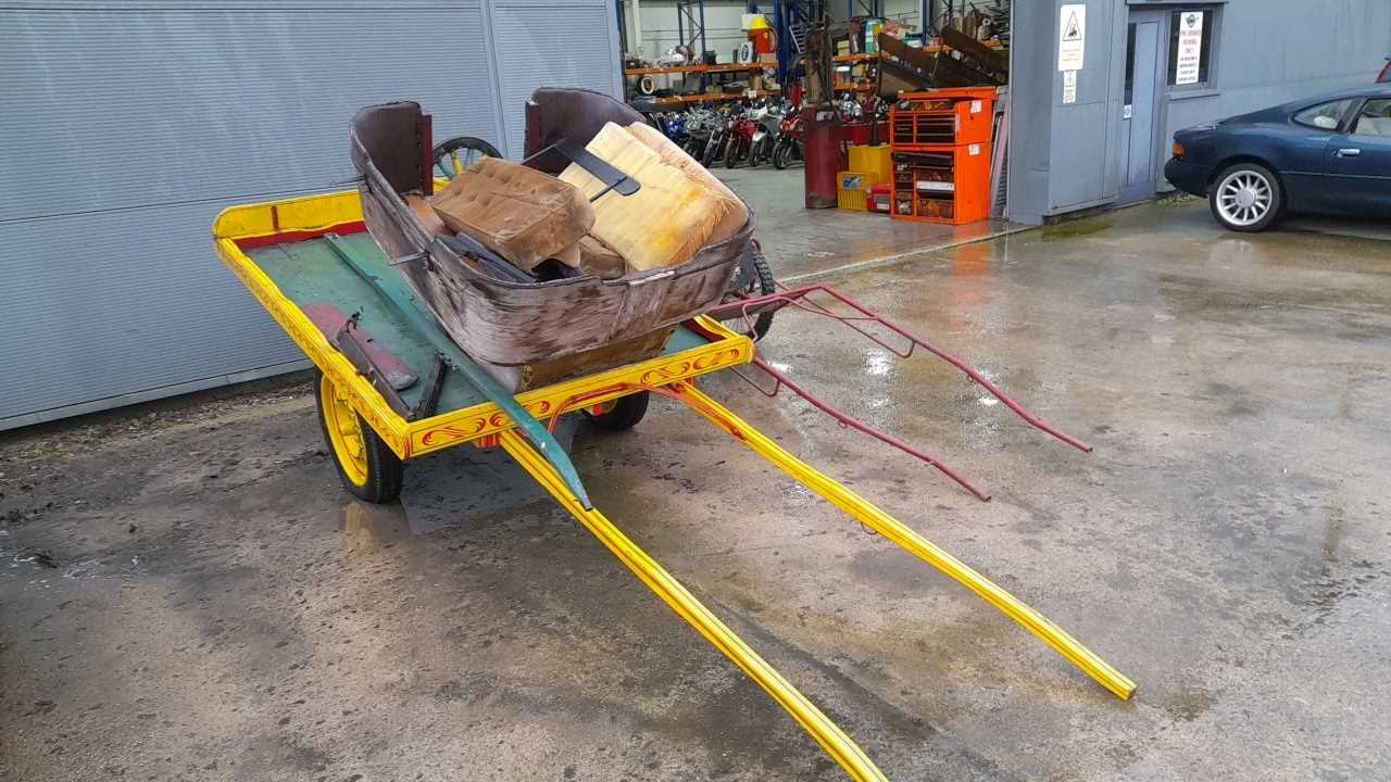 Lot 191 - TUB & WHEELS, HORSE DRAWN FLAT CART (YELLOW),