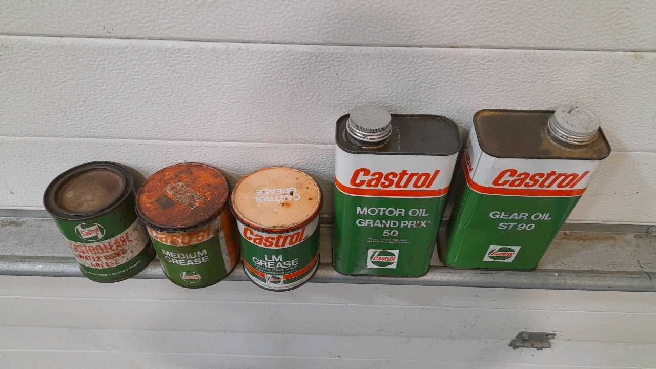 Lot 436 - 2X CASTROL OIL TINS & 3X CASTROL GREASE TINS
