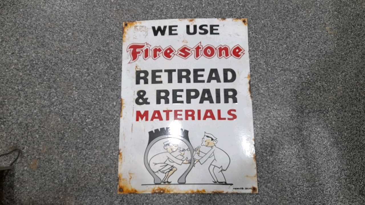 Lot 520 - FIRESTONE RETREAD ENAMEL SIGN 24" X 18"