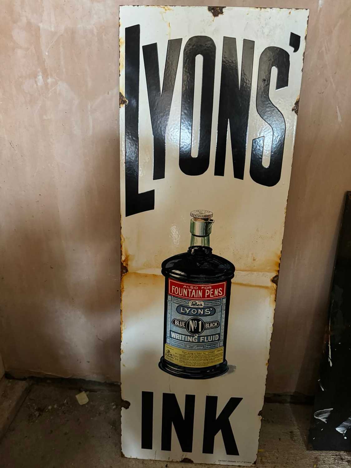Lot 217 - RARE LYONS INK ENAMEL SIGN 36" X 12"
