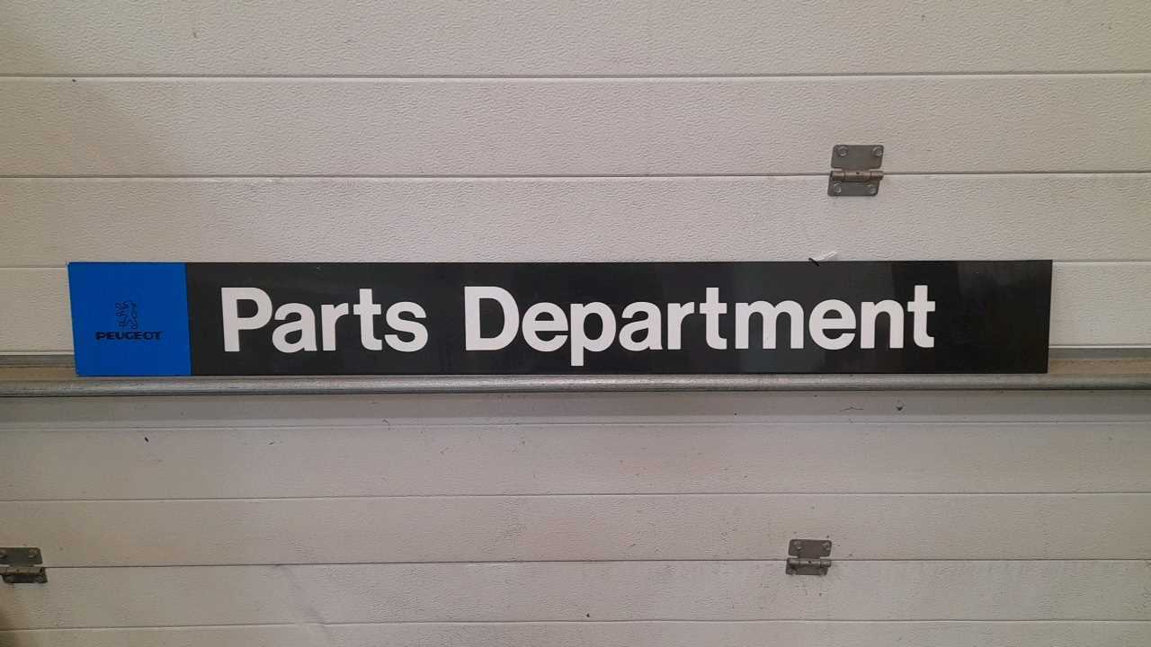 Lot 707 - PEUGEOT PARTS DEPARTMENT PLASTIC SIGN 51" X