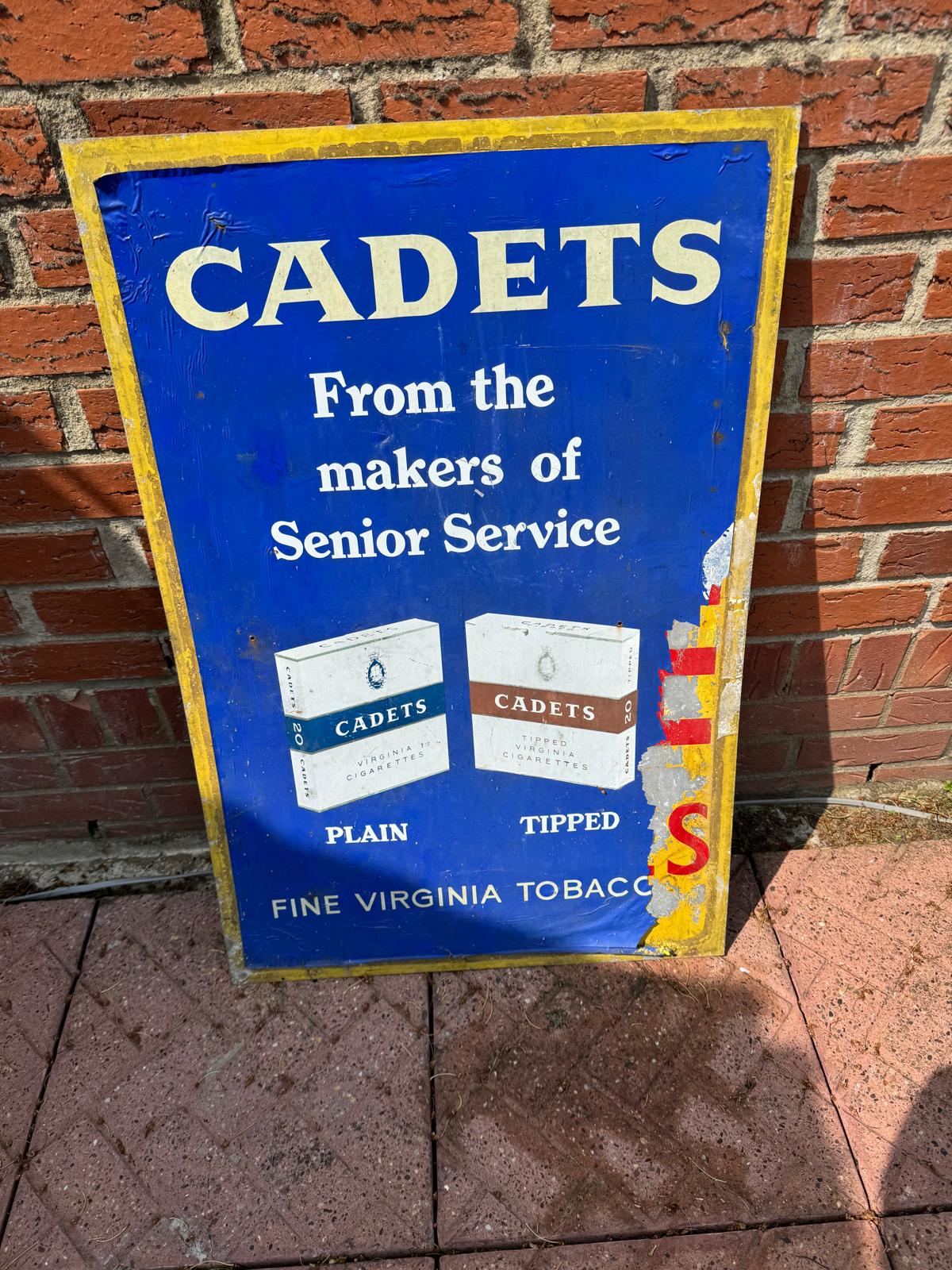 Lot 172 - CADETS CIGARETTE SIGN 24" X 36"