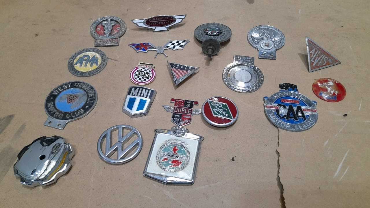 Lot 540 - ASSORTMENT OF CAR BADGES/DECALS / RADIATOR