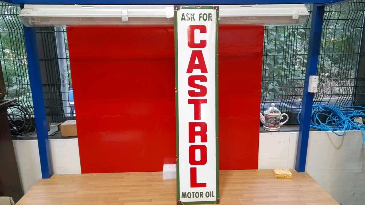 Lot 379 - ASK FOR CASTROL ENAMEL SIGN 36" X 8"