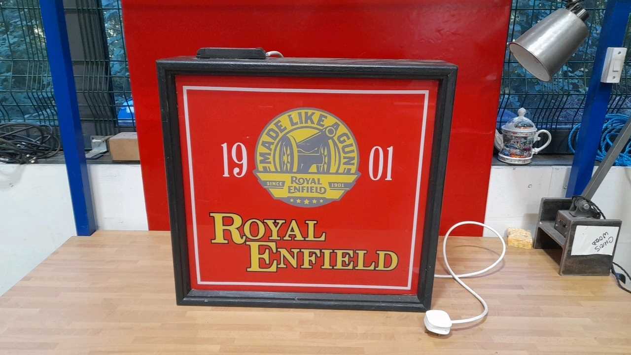Lot 333 - ROYAL ENFIELD LIGHT UP SIGN 21" X 23"