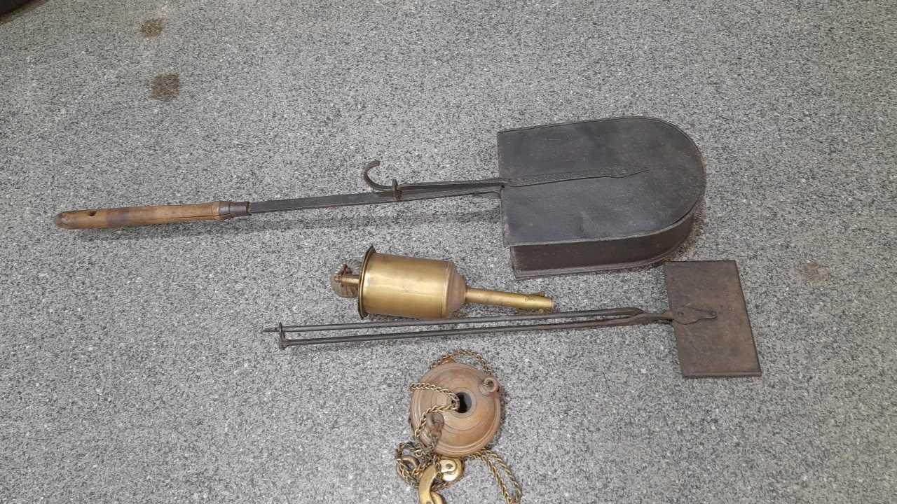 Lot 661 - CAST IRON CHESTNUT WARMER + VARIOUS