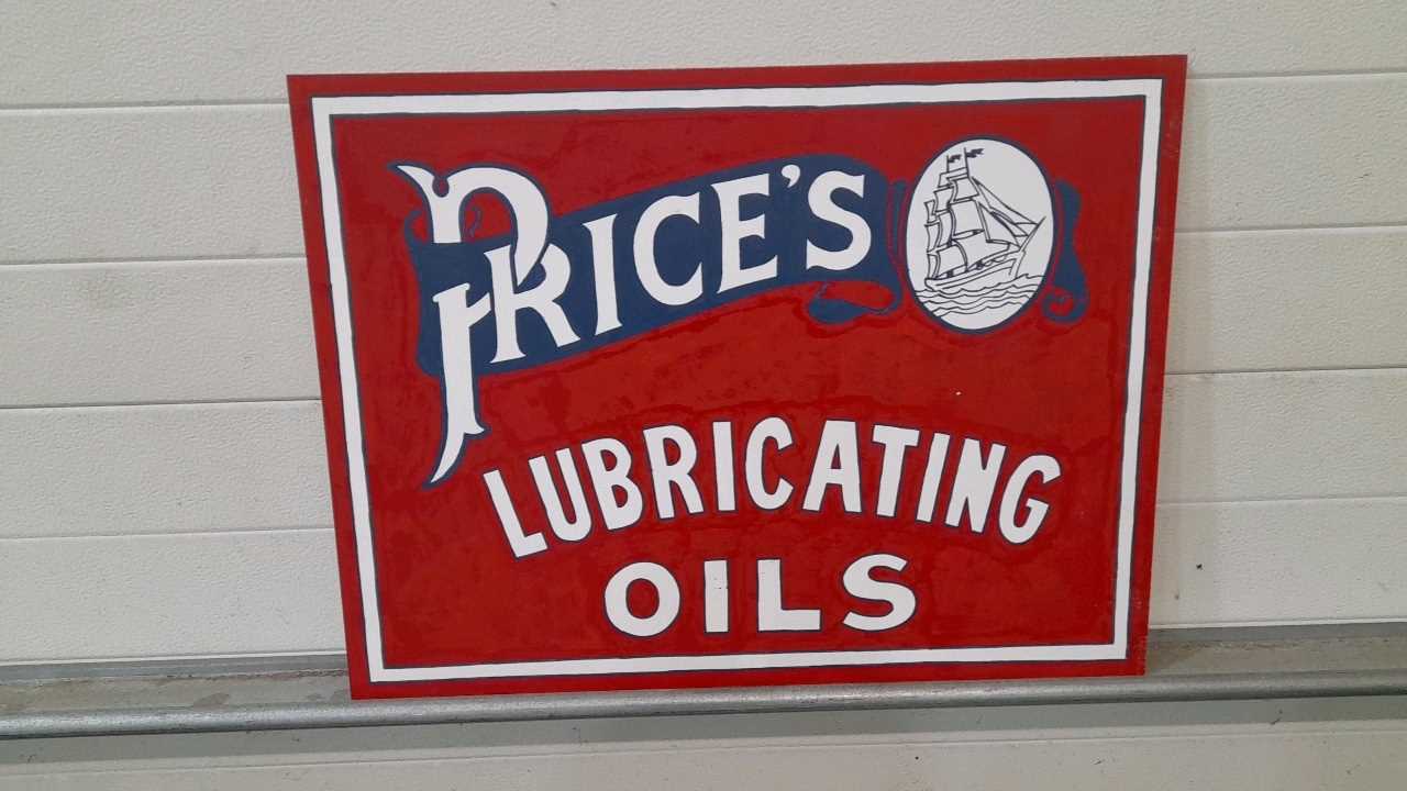 Lot 615 - PRICE'S LUBRICATING OILS HAND PAINTED SIGN