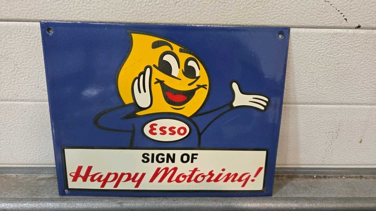Lot 395 - ESSO HAPPY MOTORING ENAMEL SIGN 13" X 11"
