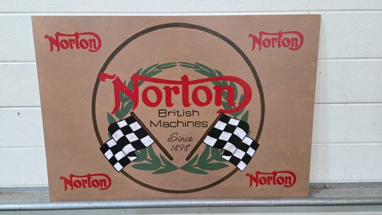 Lot 709 - WOODEN HAND PAINTED NORTON SIGN 29" X 20"