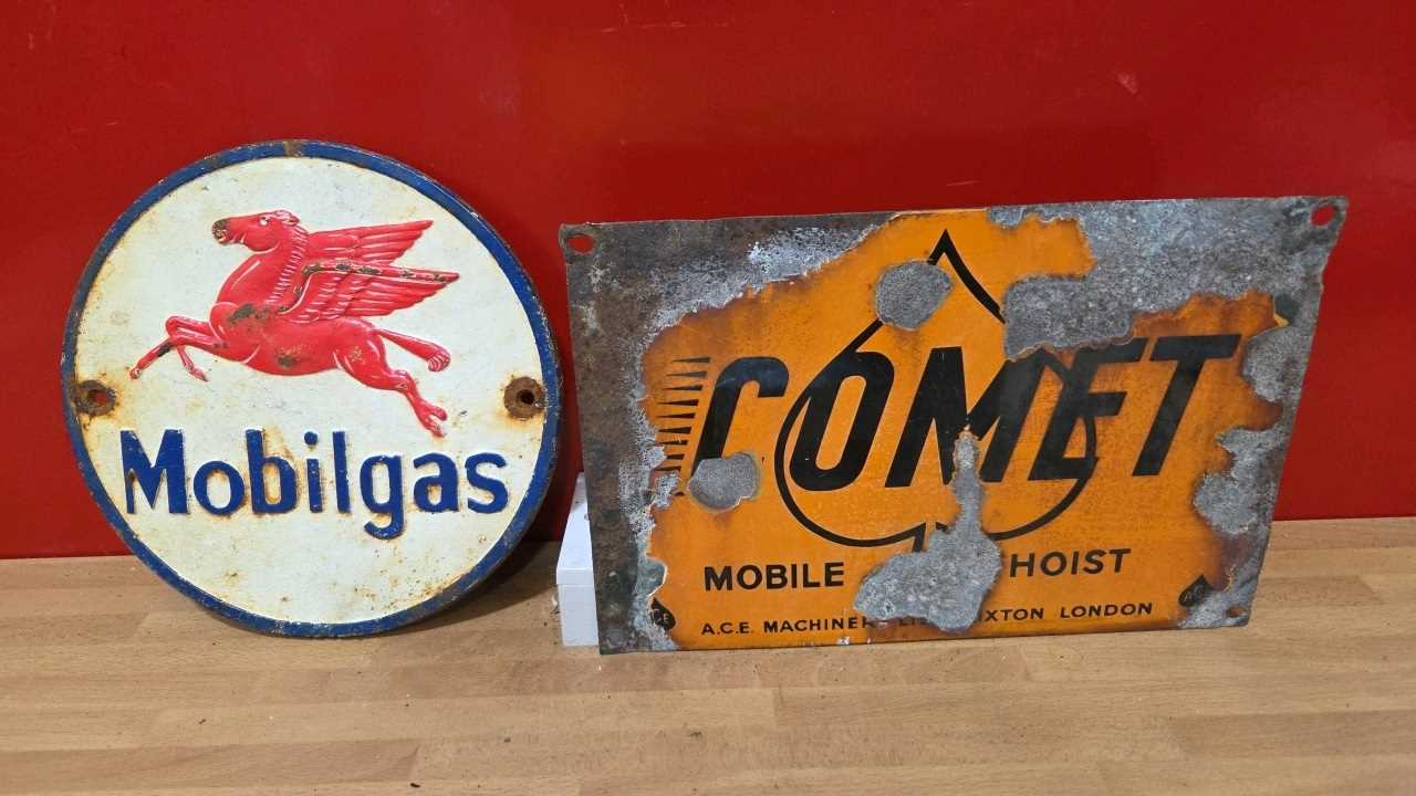 Lot 887 - MOBILGAS CAST SIGN & COMET ENAMEL SIGN