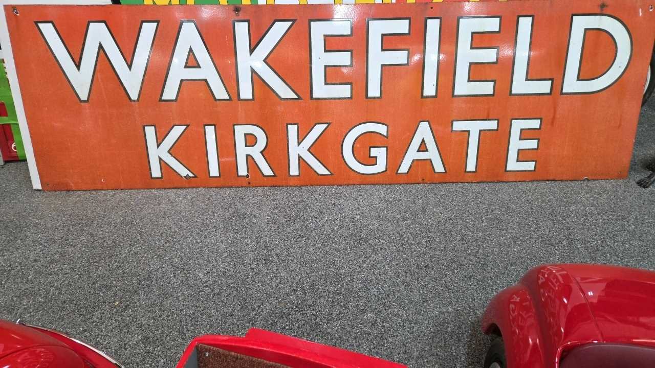Lot 483 - LARGE WAKEFIELD KIRKGATE ENAMEL SIGN 103" X