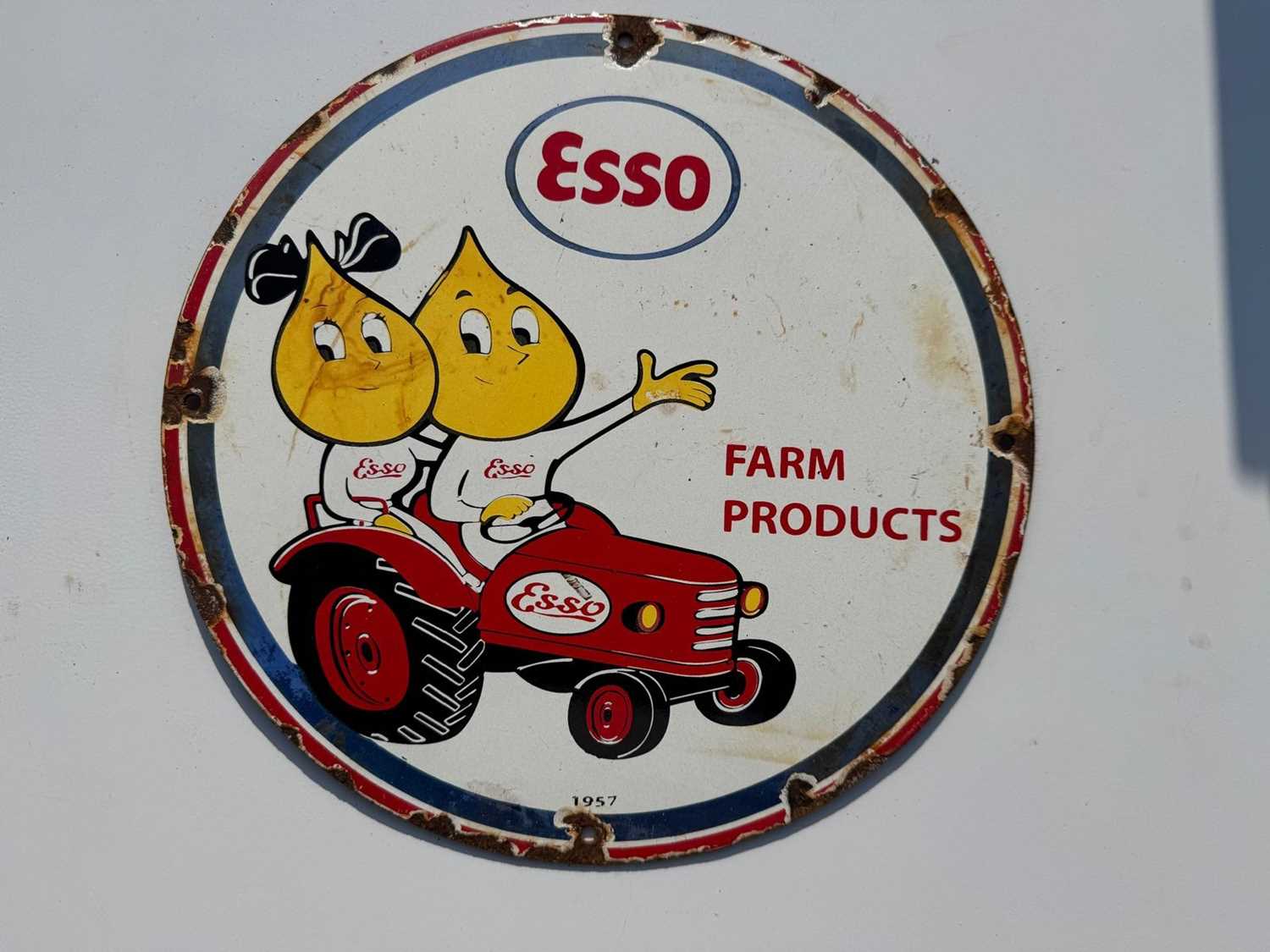 Lot 143 - ESSO FARM PRODUCTS ENAMEL SIGN 12" DIA
