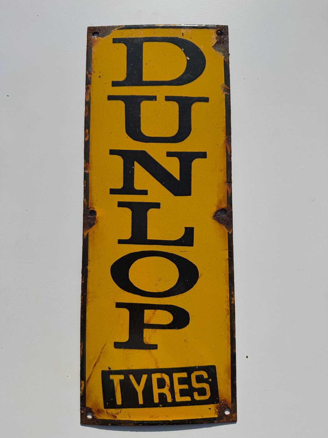 Lot 445 - DUNLOP TYRES ENAMEL SIGN 16" X 6"