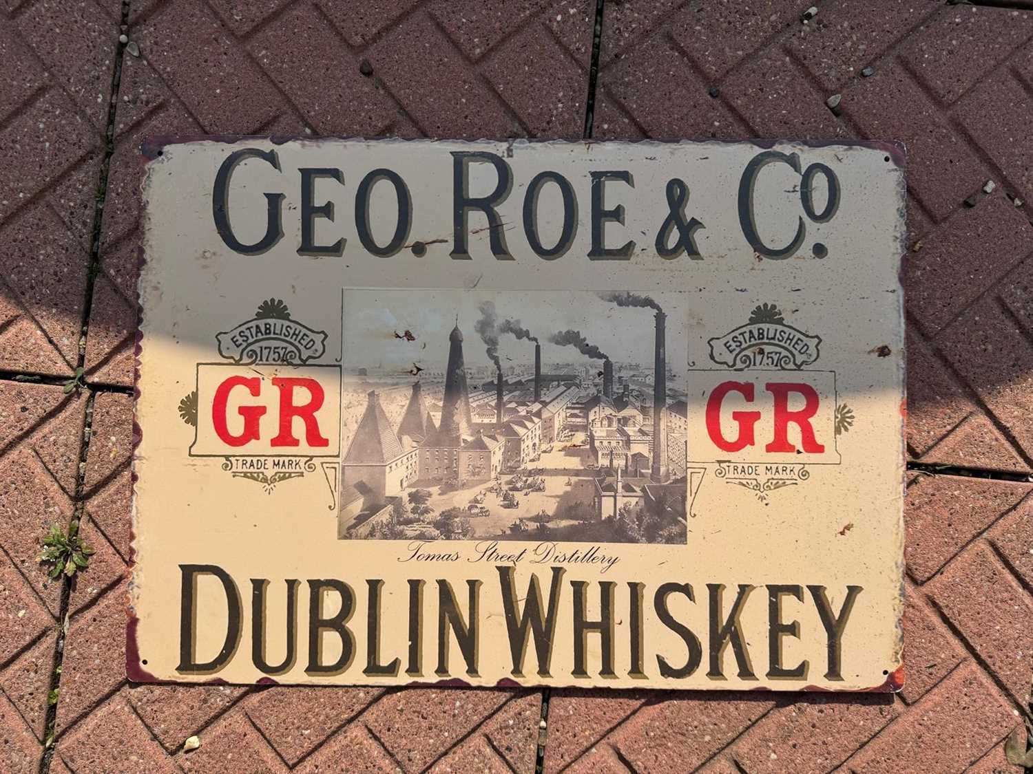 Lot 177 - GEO.ROE & CO DUBLIN WHISKY SIGN 27.5" X 20"