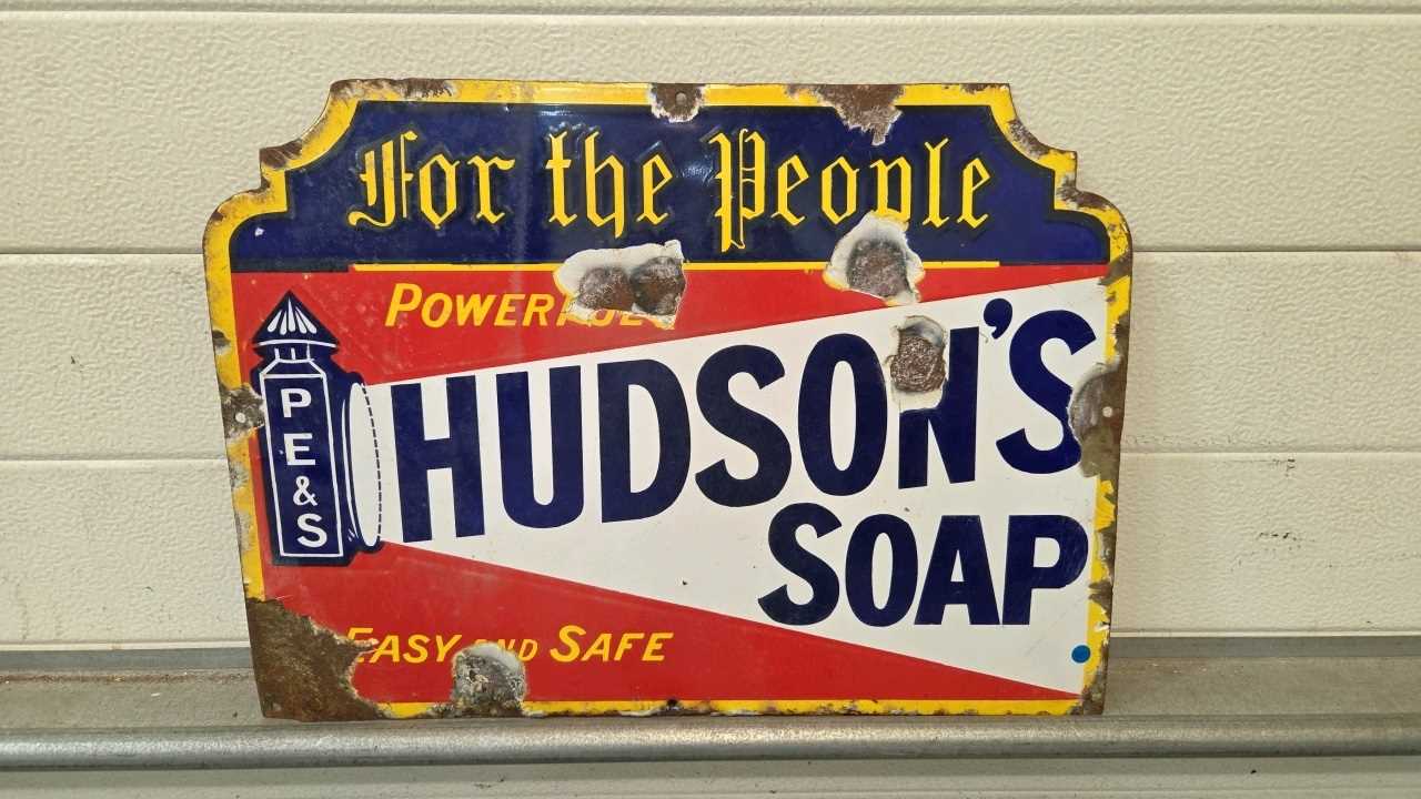 Lot 95 - HUDSON SOAP ENAMEL SIGN 19" X 14"