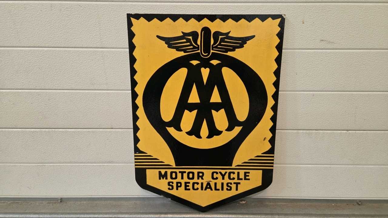 Lot 449 - WOODEN HAND PAINTED AA MOTOR CYCLE SIGN 24"