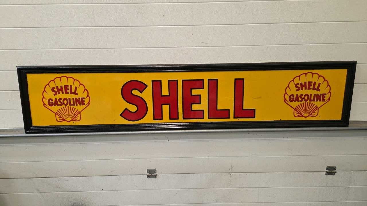 Lot 339 - METAL HAND PAINTED SHELL GASOLINE SIGN 34" X
