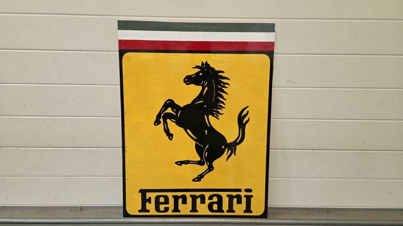 Lot 697 - METAL HAND PAINTED FERRARI SIGN 29" X 22"