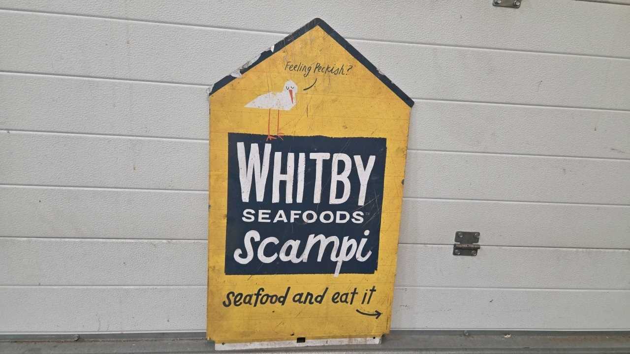 Lot 815 - WHITBY SCAMPI DOUBLE SIDED METAL SIGN 31" X