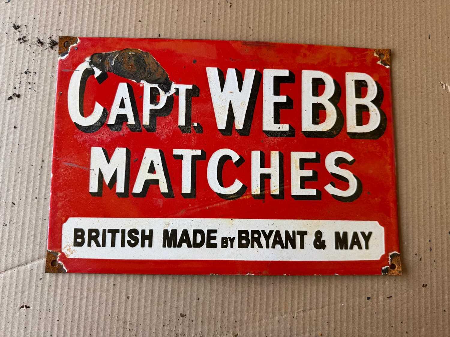 Lot 461 - CAPT. WEBB MATCHES ENAMEL SIGN 14" X 9.5"