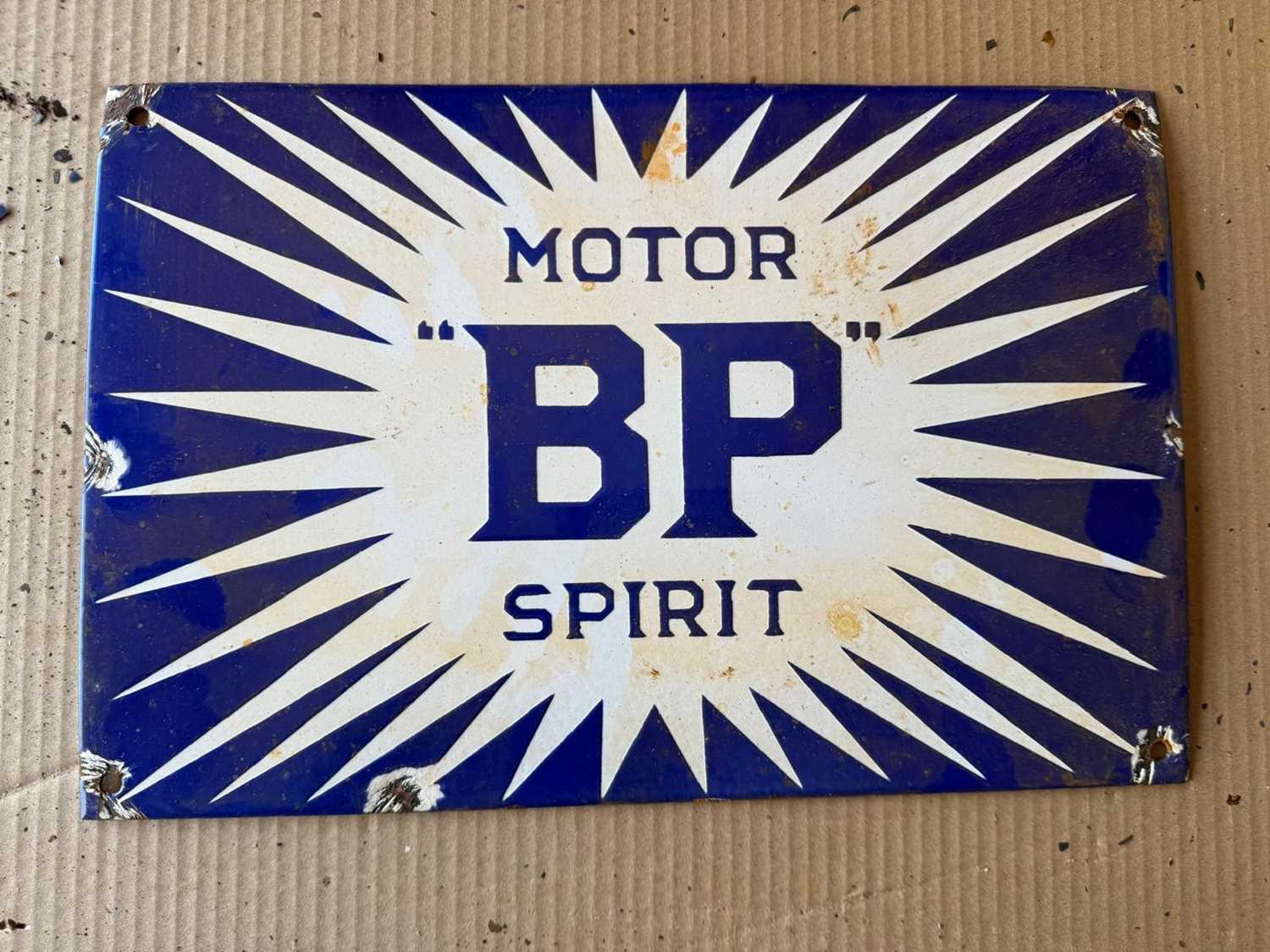 Lot 507 - BP MOTOR SPIRIT ENAMEL SIGN 14" X 9.5"