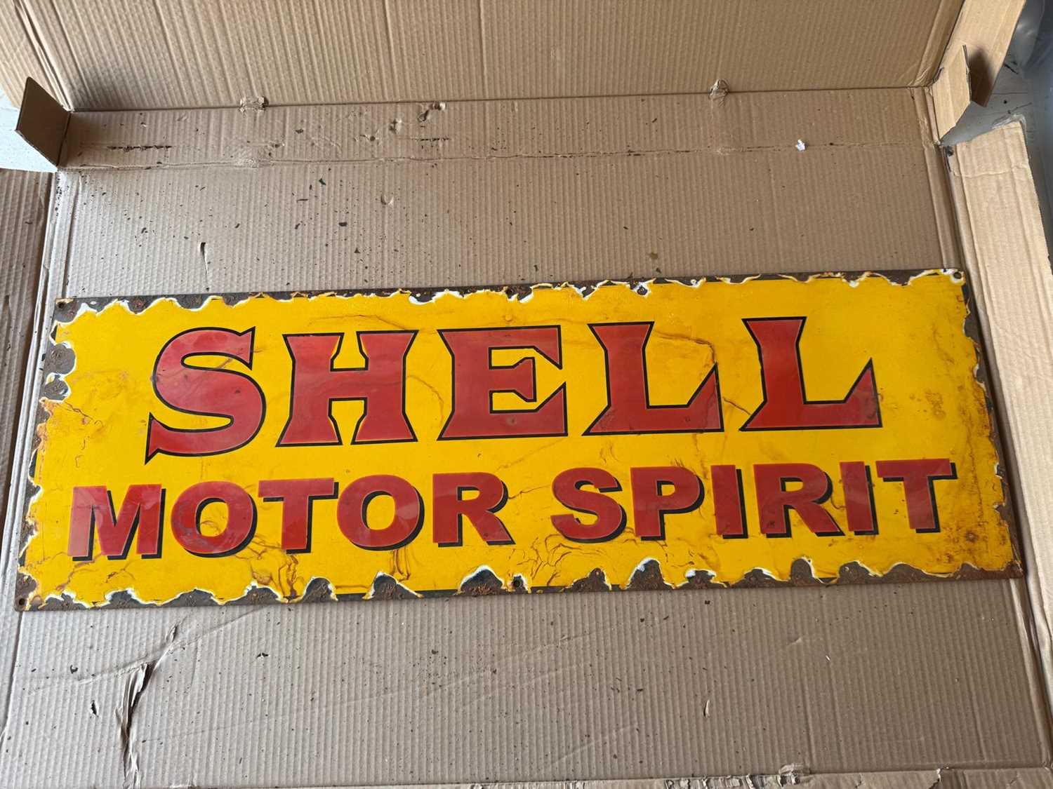 Lot 537 - SHELL MOTOR SPIRIT ENAMEL SIGN 36" X 12"