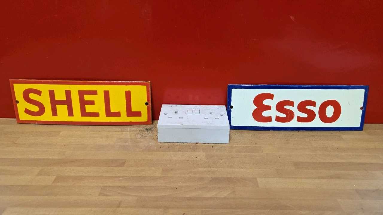Lot 365 - SMALL ESSO & SHELL ENAMEL SIGNS 12" X 4"