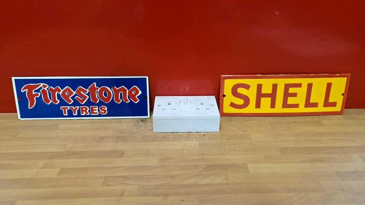 Lot 367 - SMALL SHELL & FIRESTONE TYRES ENAMEL SIGNS