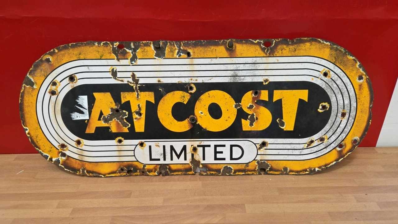 Lot 393 - ATCOST ENAMEL SIGN 29" X 12"