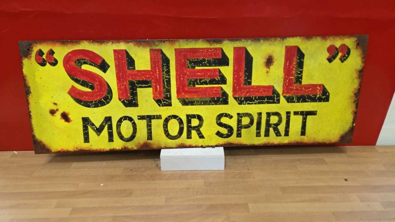 Lot 833 - SHELL MOTOR SPIRIT REPRO SIGN 29" X 10"