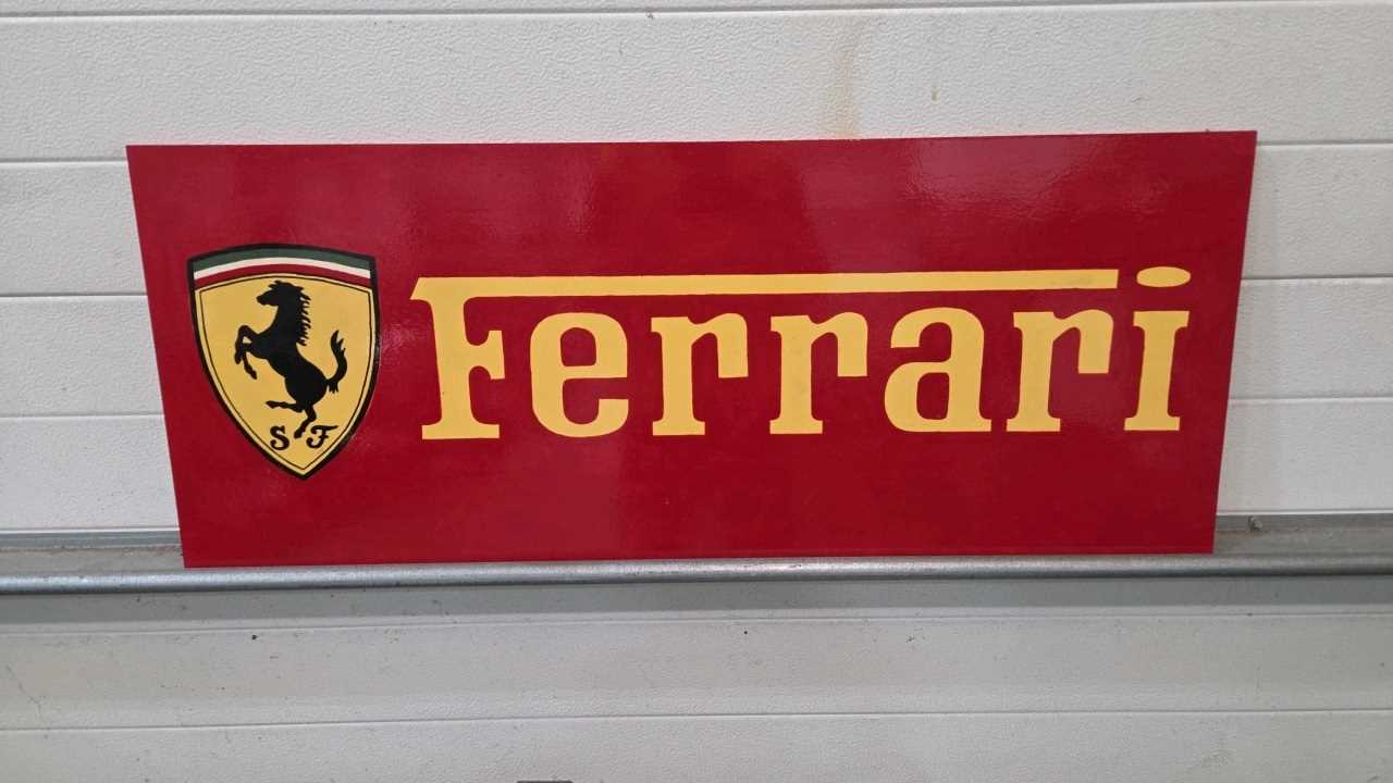 Lot 359 - WOODEN HAND PAINTED FERRARI SIGN 39" X 16"