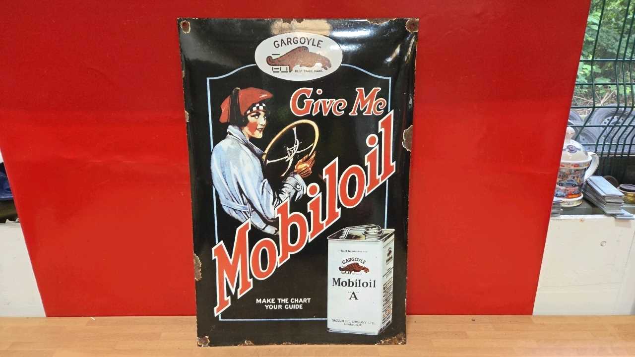 Lot 67 - GARGOYLE MOBIL OIL ENAMEL SIGN 24" X 16"