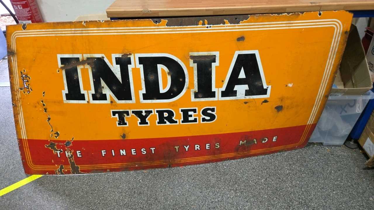 Lot 1 - INDIA TYRES THE FINEST TYRES MADE ENAMEL SIGN