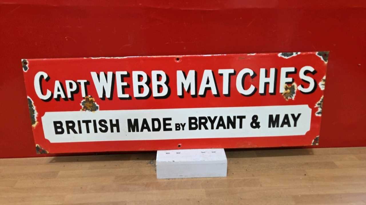 Lot 13 - CAPT. WEBB MATCHES ENAMEL SIGN 24" X 9.5"