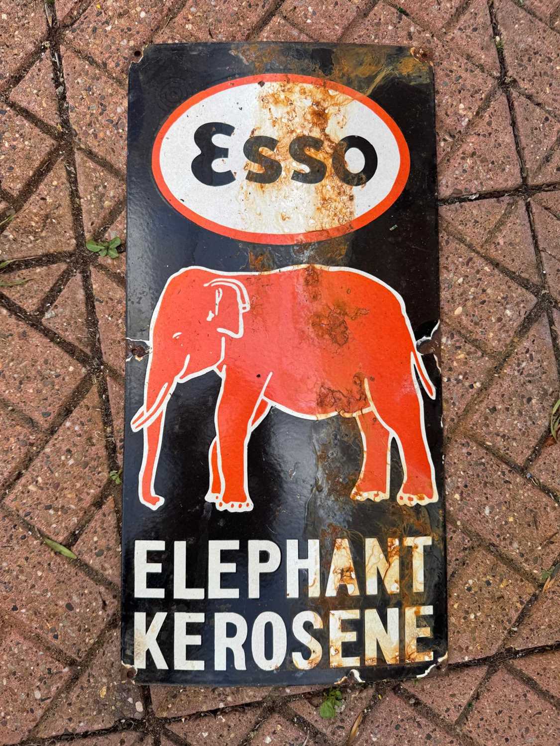 Lot 93 - ESSO ELEPHANT KEROSENE ENAMEL SIGN 24" X 12"