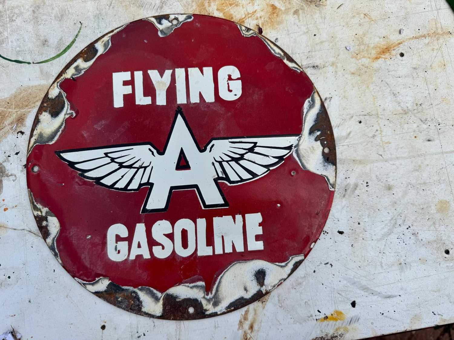 Lot 369 - FLYING A GASOLINE ENAMEL SIGN 12" DIA