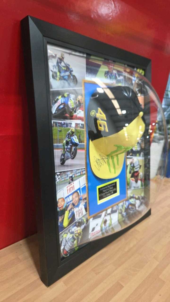 Lot 171 - FRAMED SIGNED VALENTINO ROSSI CAP WITH