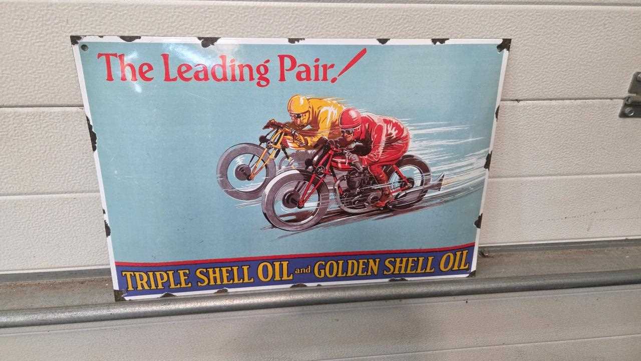 Lot 14 - LEADING PAIR SHELL OIL ENAMEL SIGN 21" X 14"
