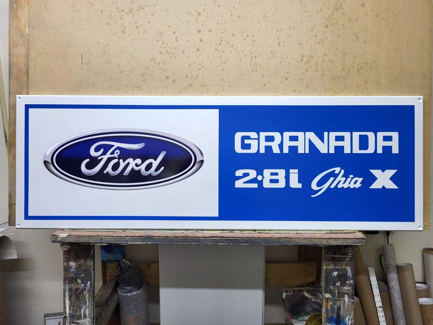 Lot 767 - FORD GRANADA 2.8i GHIA X WOODEN SIGN 48" X
