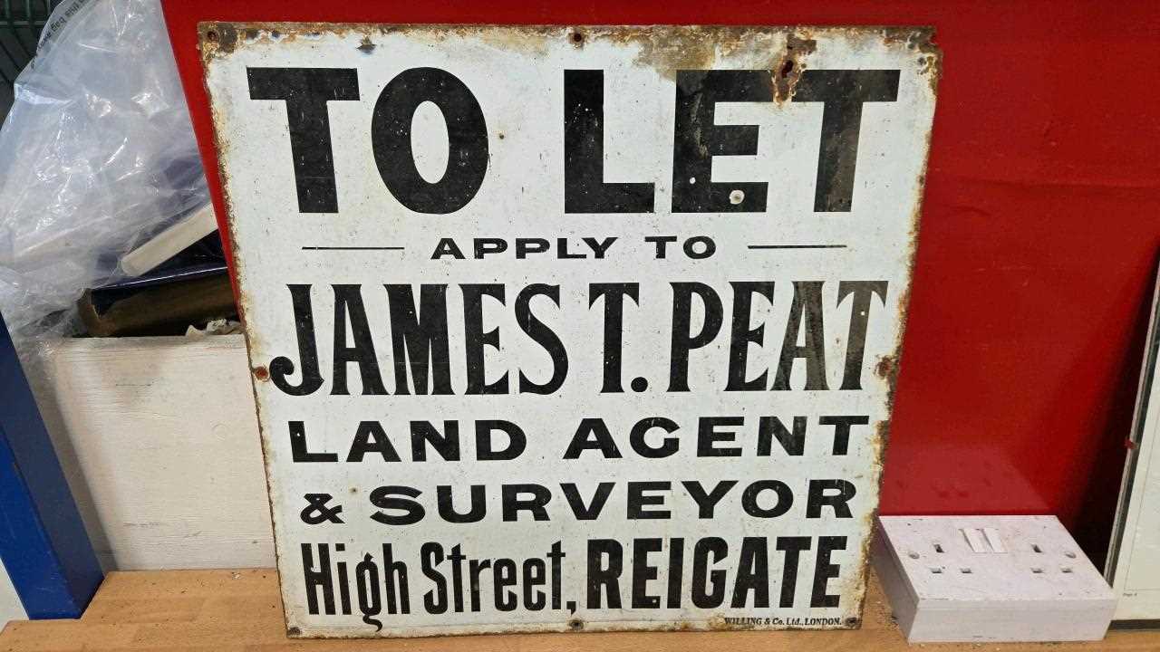 Lot 675 - JAMES T PEAT LAND AGENT ENAMEL SIGN , PRINT