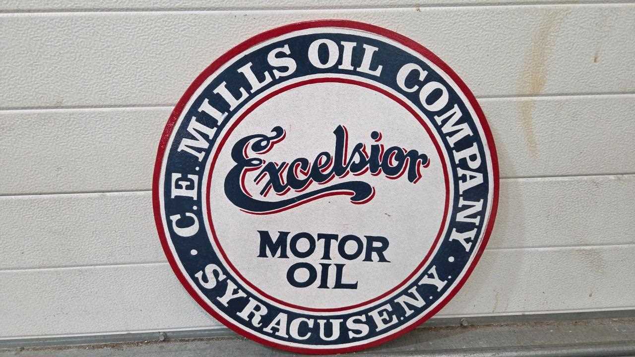 Lot 105 - WOODEN HAND PAINTED EXCELSIOR MOTOR OIL SIGN