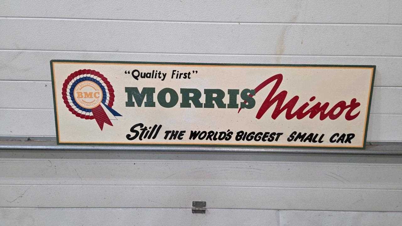 Lot 207 - WOODEN HAND PAINTED MORRIS MINOR SIGN 51" X